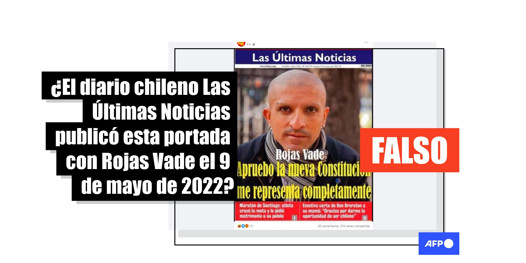 La tapa del 9 de mayo de 2022 de un diario chileno con cita del ...
